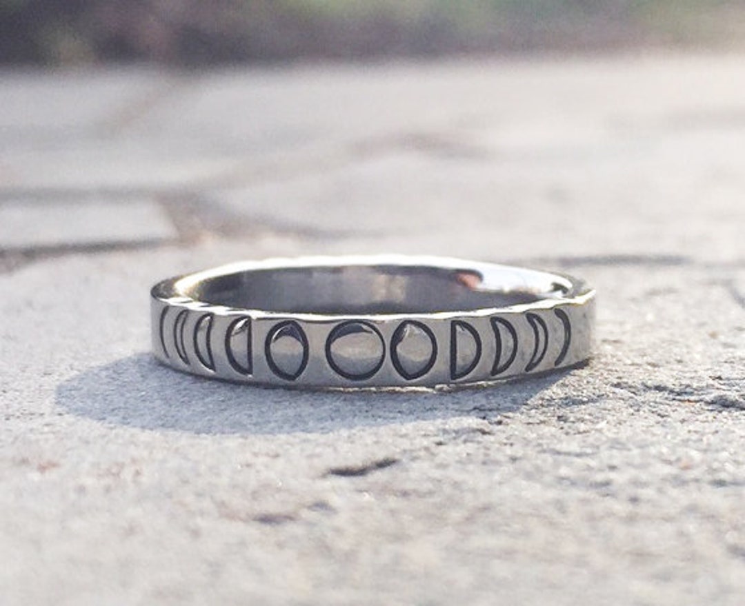 Phases of the Moon Stacking Ring, Hand Stamped Silver Stainless Steel ...