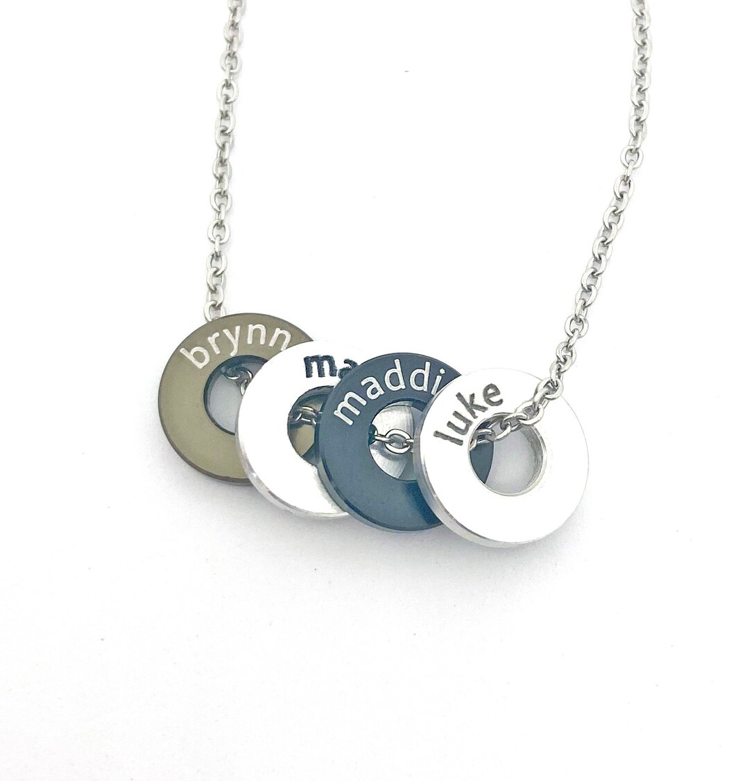 Name Washer Necklace, Custom Personalized Engraved Aluminum Washer ...