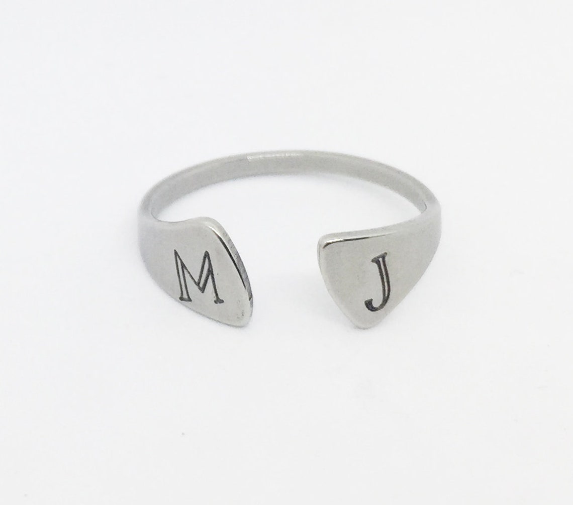 Engraved Initials Ring Custom Silver Stainless Steel - Etsy