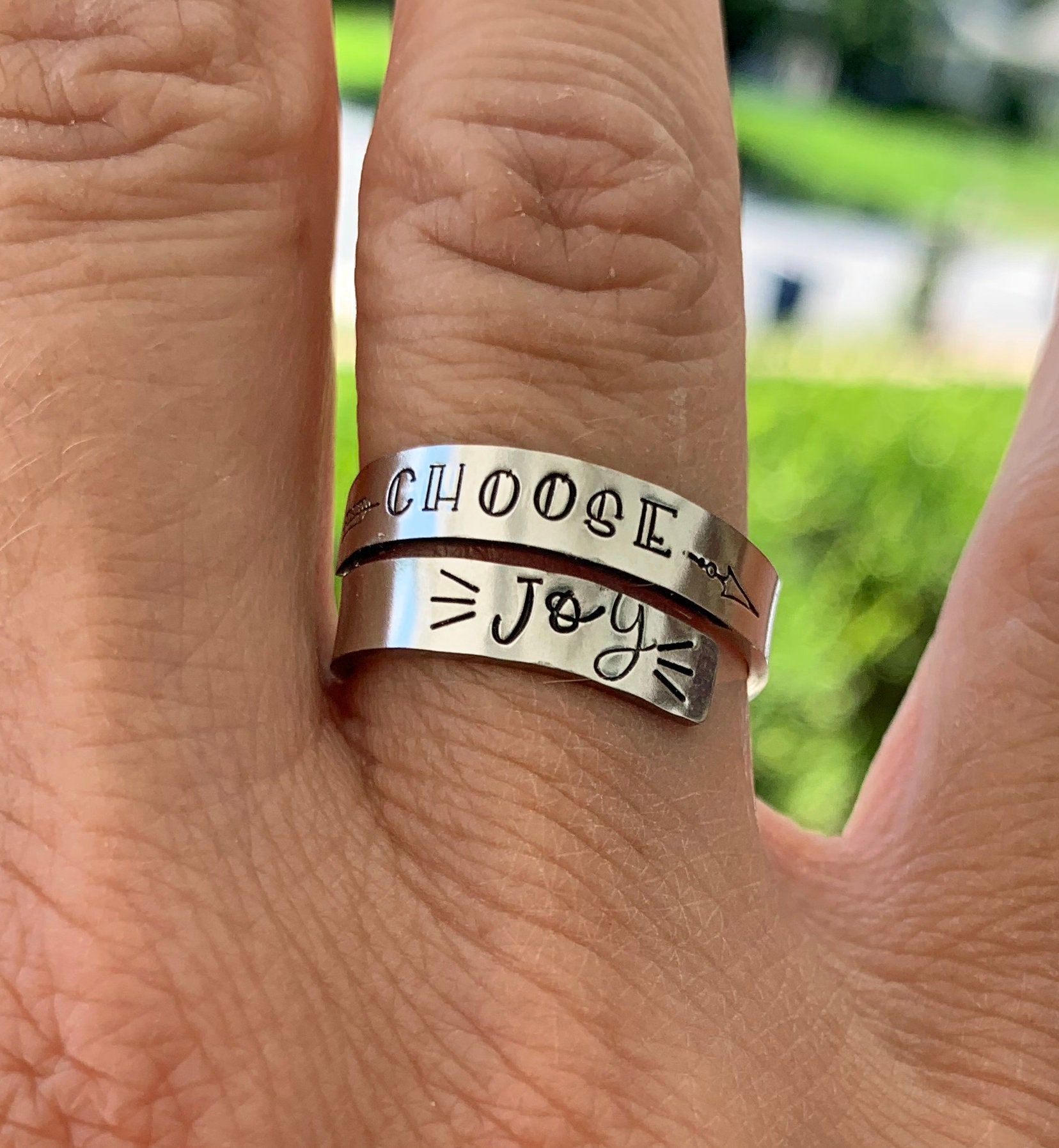 Choose Joy Ring, Hand Stamped Stainless Steel Wrap Ring, Inspirational ...