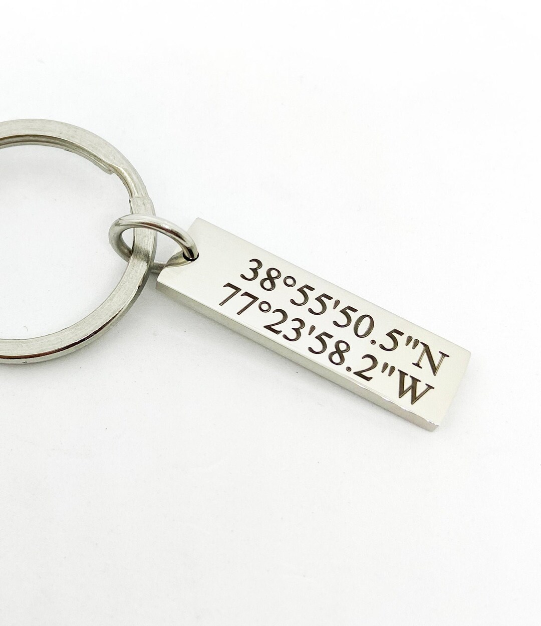 Personalized Coordinates Keychain, Stainless Steel Latitude Longitude ...