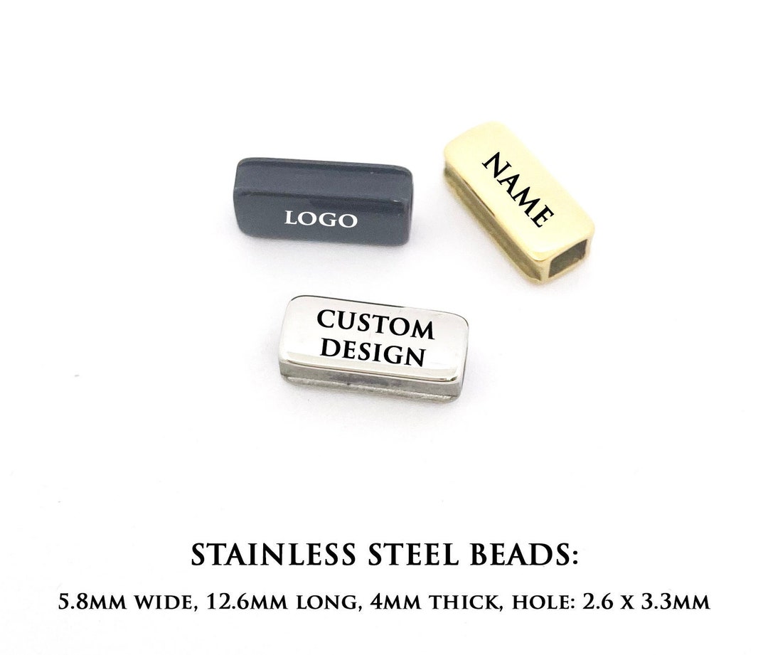 Engraved Logo Bead, Add-on Engraved Stainless Rectangle Bead for Custom ...