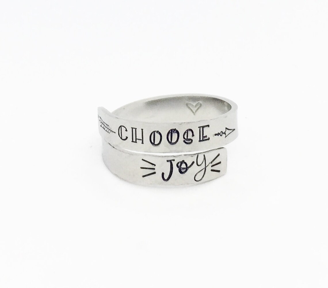 Choose Joy Ring, Hand Stamped Stainless Steel Wrap Ring, Inspirational ...
