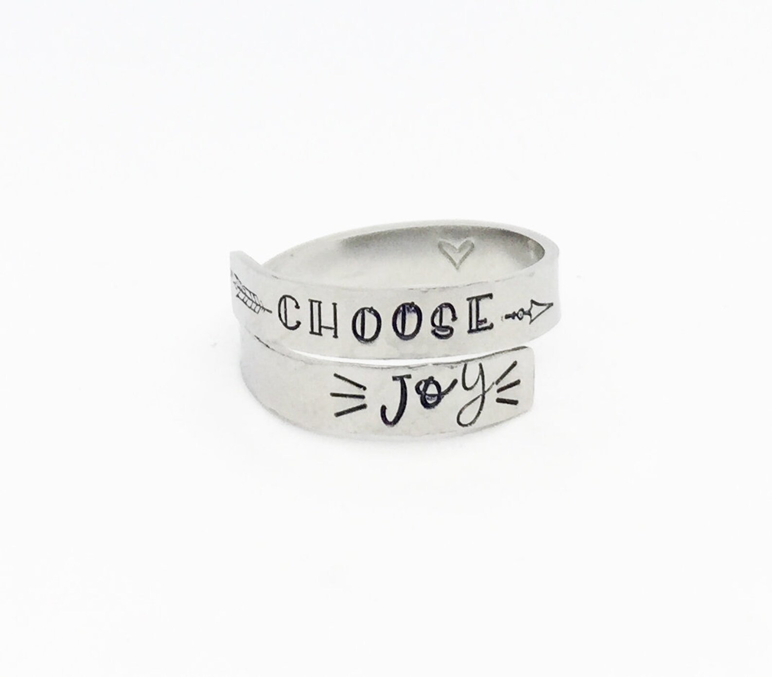 Choose Joy Ring, Hand Stamped Stainless Steel Wrap Ring, Inspirational ...