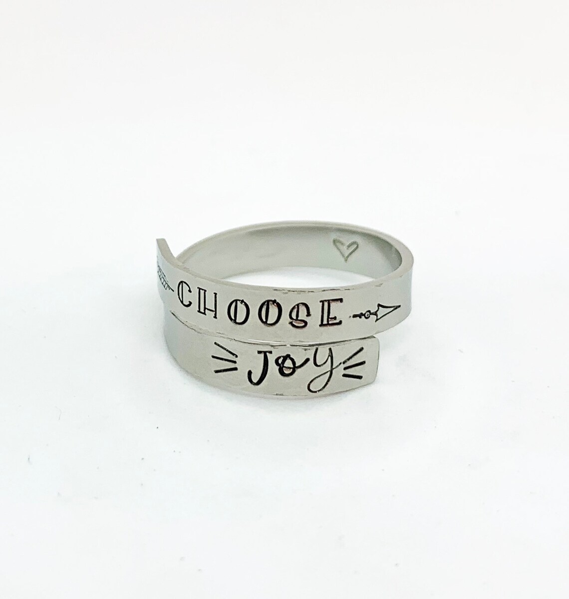 Choose Joy Ring, Hand Stamped Stainless Steel Wrap Ring, Inspirational ...