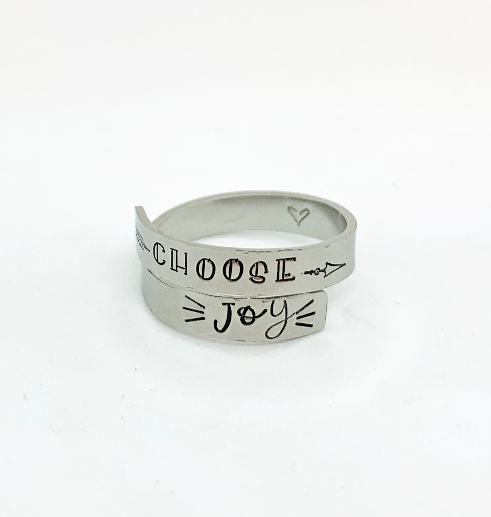 Choose Joy Ring, Hand Stamped Stainless Steel Wrap Ring, Inspirational ...