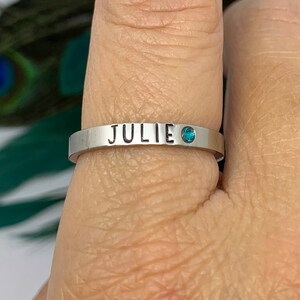 Birthstone Stacking Name Ring, Personalized Stackable Ring for Mom ...