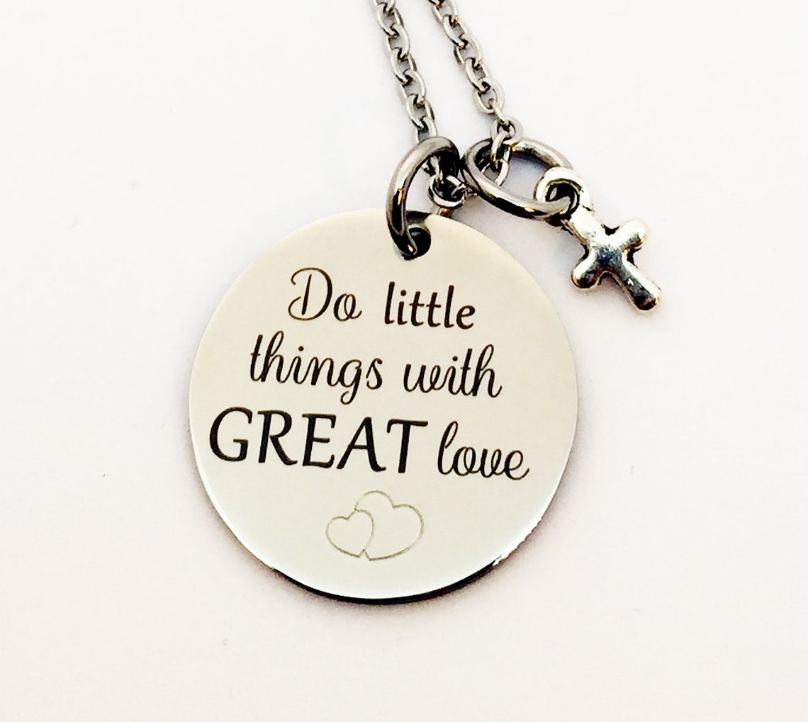 Do Little Things With Great Love Necklace, Engraved Catholic Christian ...