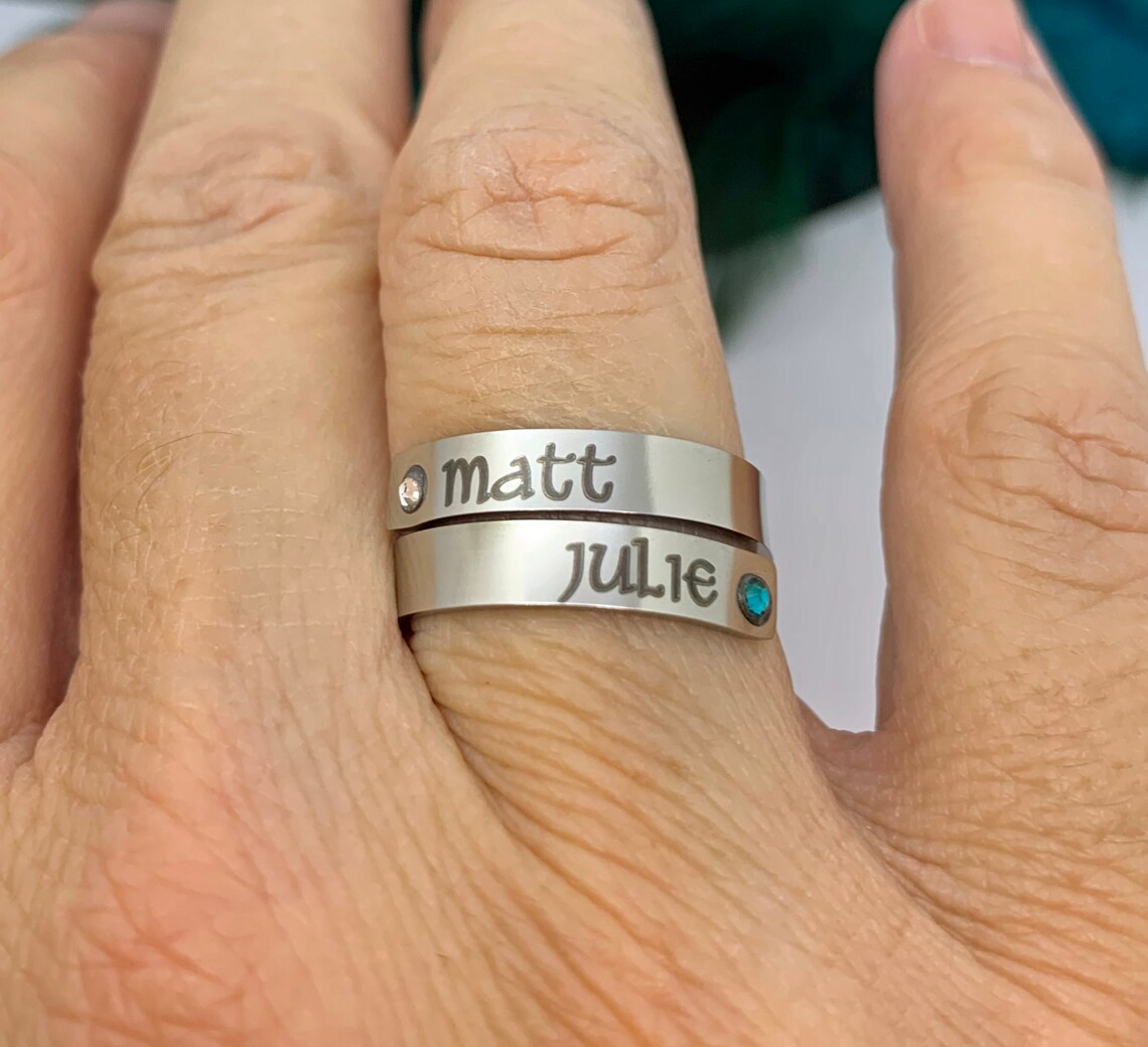Personalized Birthstone Wrap Ring, Engraved Wrap Ring With Couples ...