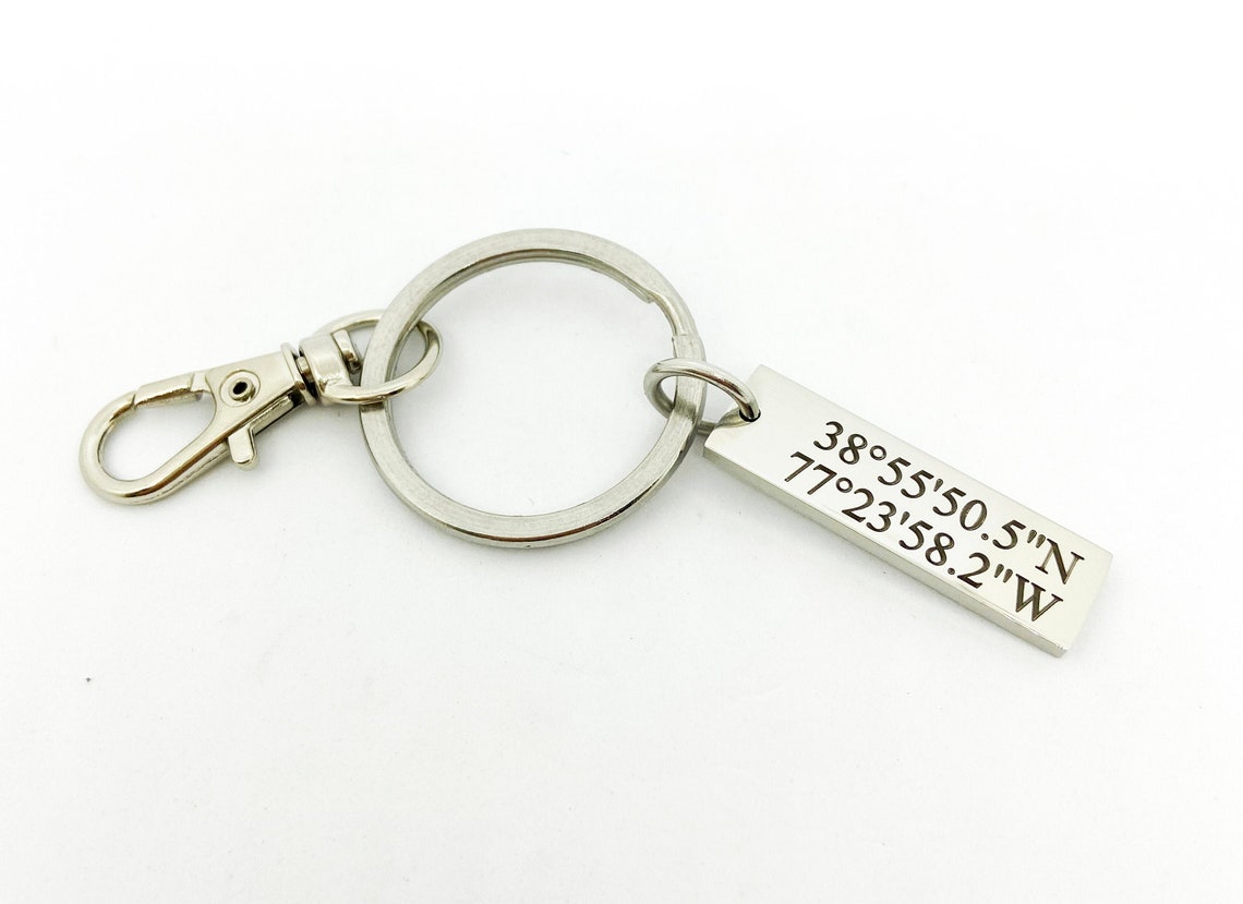 Personalized Coordinates Keychain, Stainless Steel Latitude Longitude ...