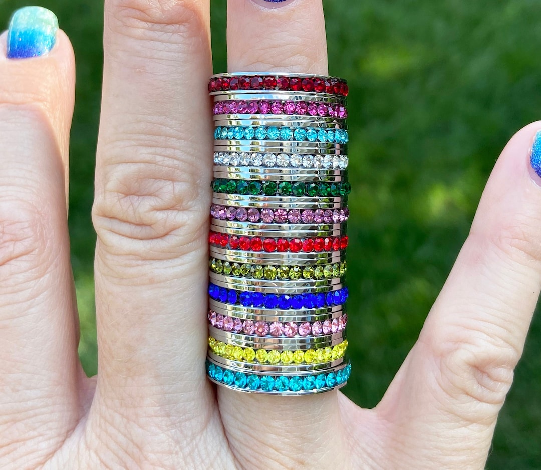 Stacking Birthstone Ring, Stackable Stainless Steel Cubic Zirconia ...