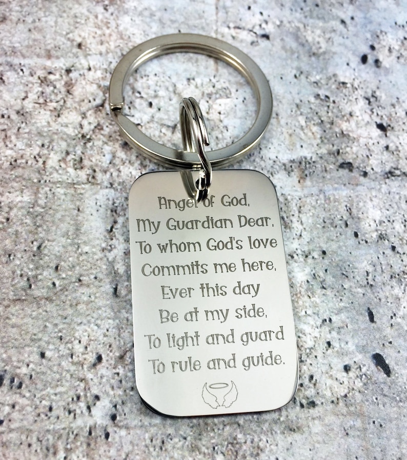 Guardian Angel of God Prayer Catholic Keychain, Engraved Stainless ...