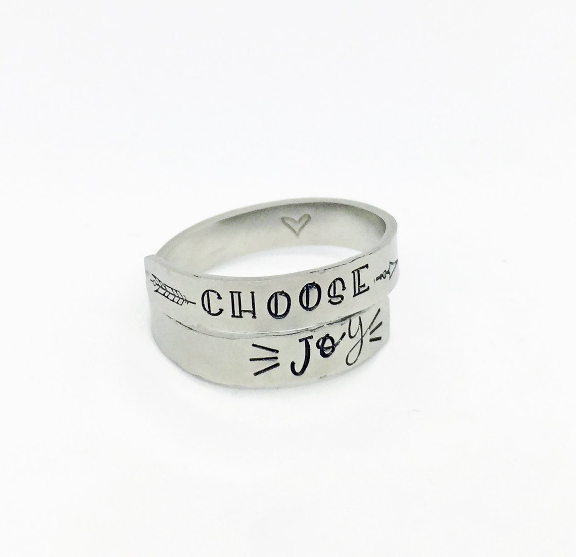 Choose Joy Ring, Hand Stamped Stainless Steel Wrap Ring, Inspirational ...