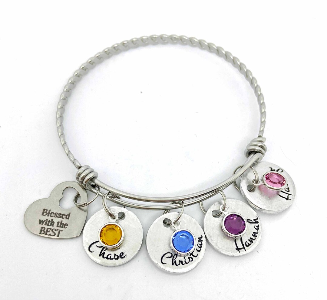 Personalized Mom Bracelet With Engraved Kids Names and Birthstones ...