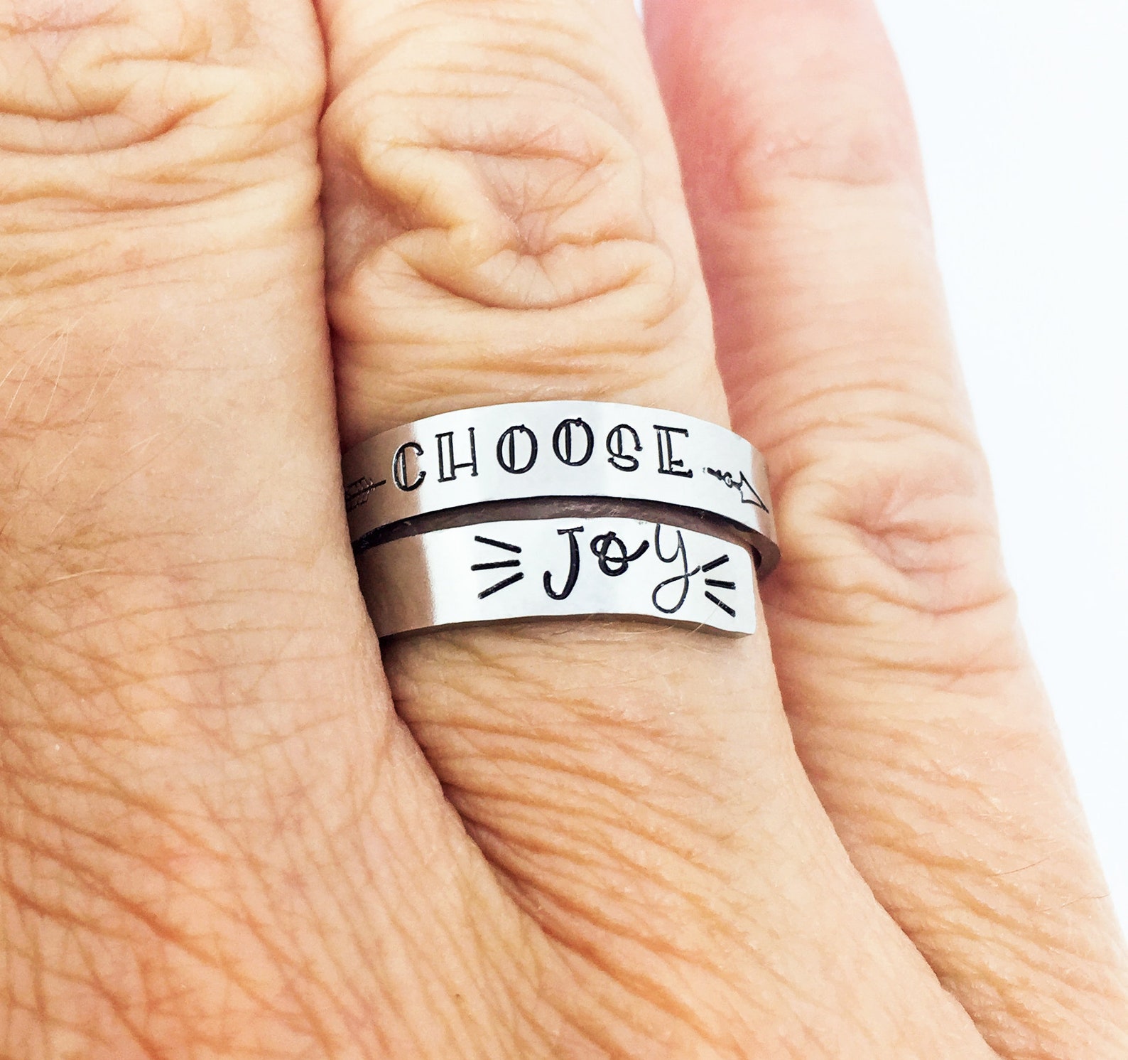 Choose Joy Ring, Hand Stamped Stainless Steel Wrap Ring, Inspirational ...