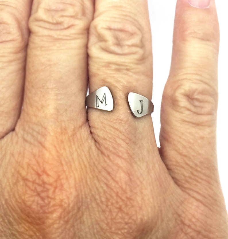 Engraved Initials Ring Custom Silver Stainless Steel - Etsy