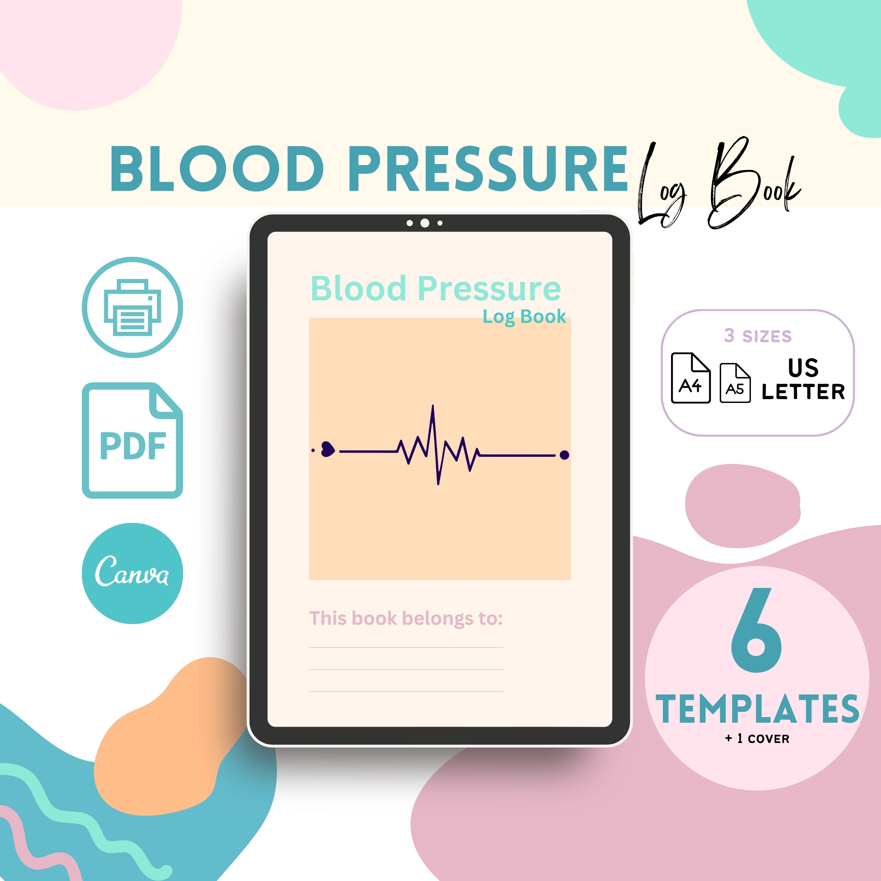 Blood Pressure Log Book | Editable and Printable | Health Journal ...
