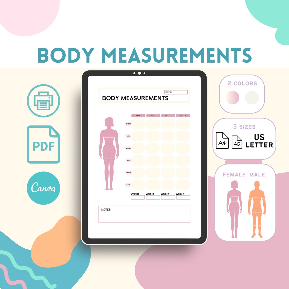 Body Measurements | Digital Template | Editable and Printable | Female ...