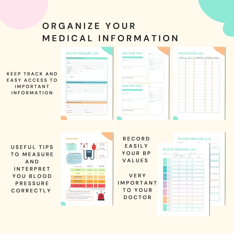 Blood Pressure Log Book | Editable and Printable | Health Journal ...