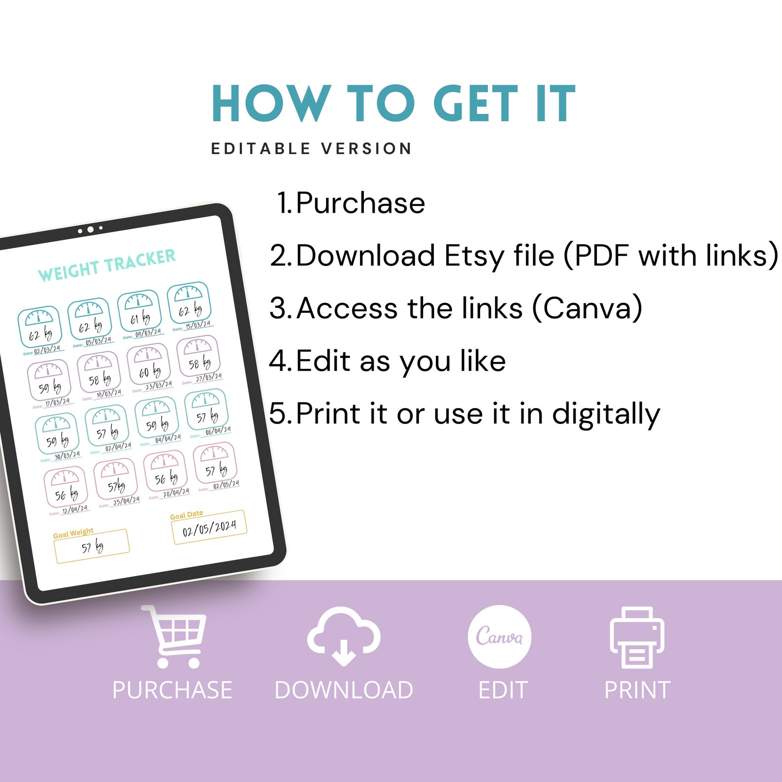 Weight Tracker | Digital Template | Editable and Printable | 3 Versions ...