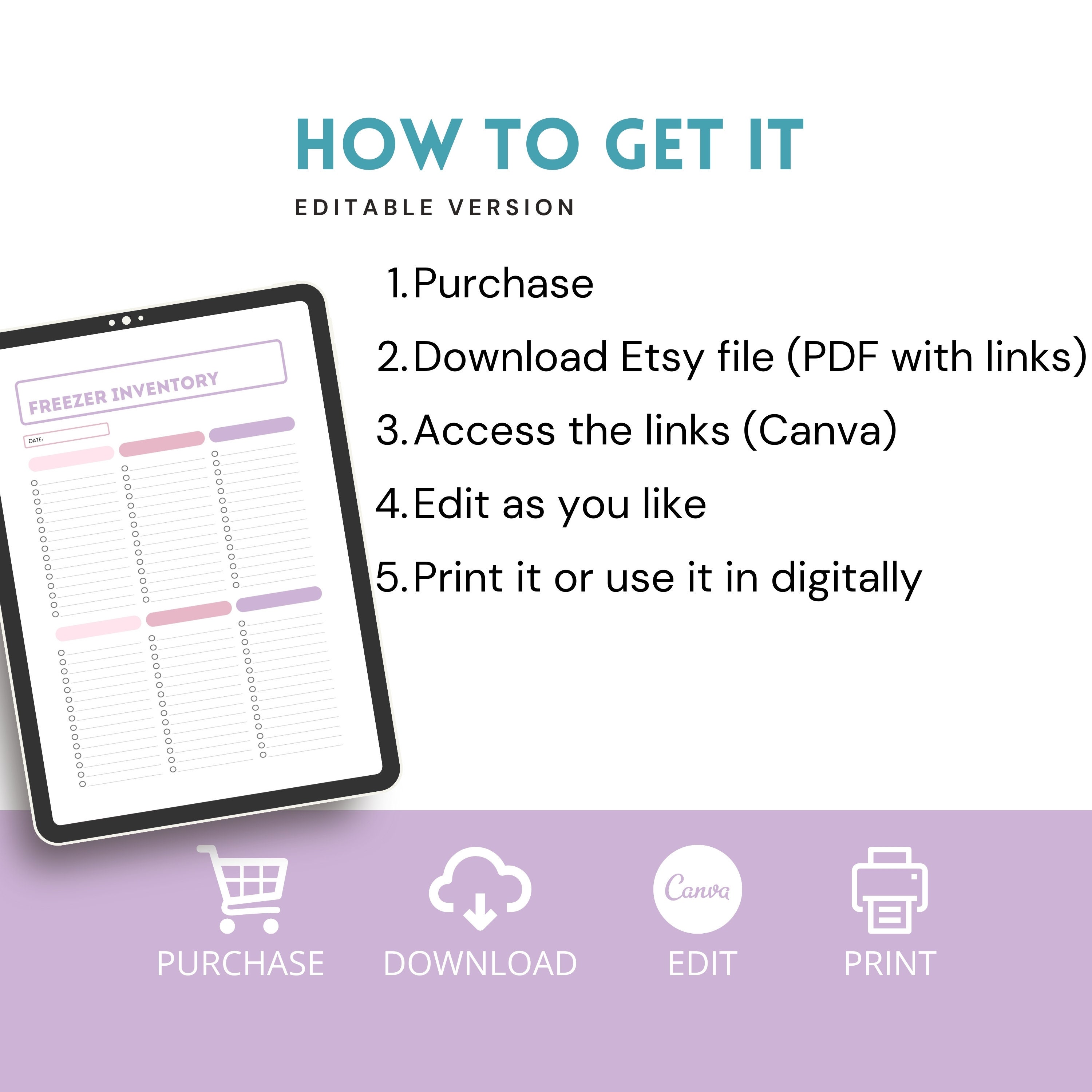 Grocery List & Kitchen Inventory: Printable Digital Template (3 Sizes ...