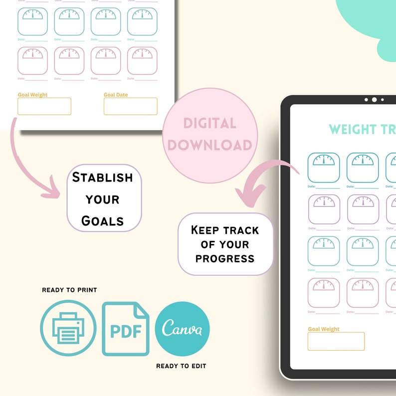 Weight Tracker | Digital Template | Editable and Printable | 3 Versions ...