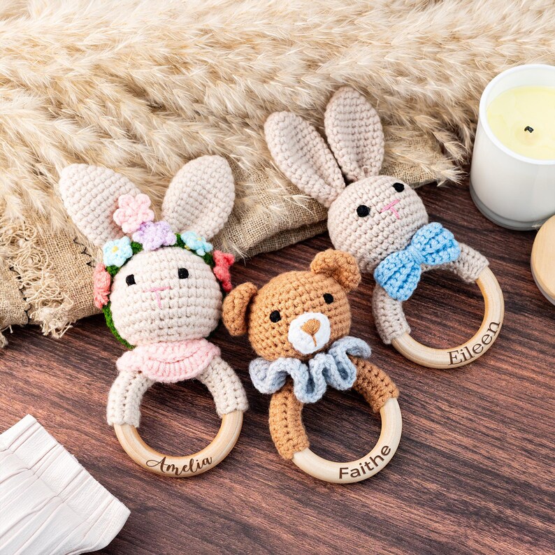 Personalized Animal Crochet Rattle,crochet Baby Rattle Toy,baby Shower ...