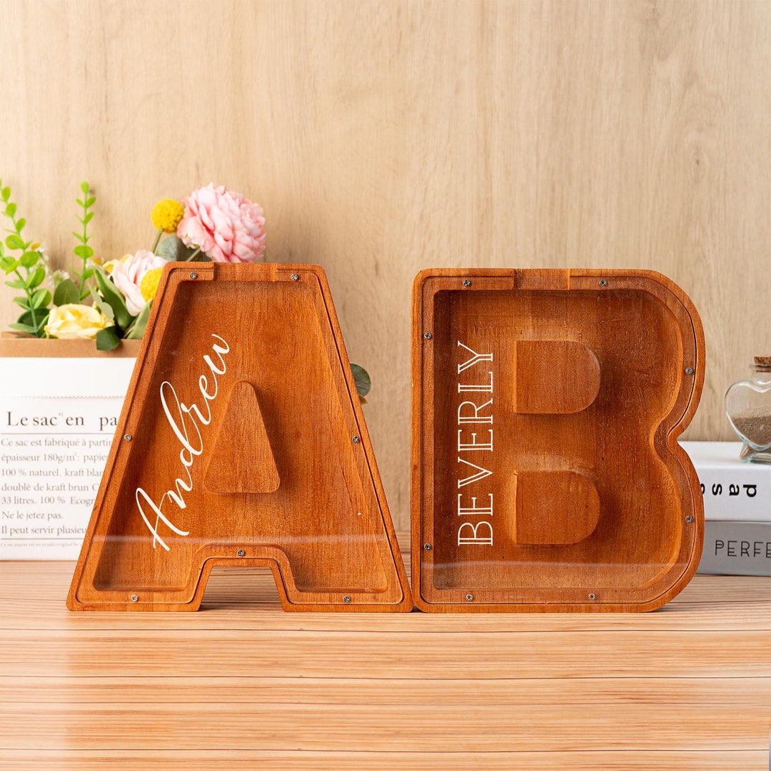 Personalized Wooden Kids Letter Piggy Bank,custom Name Coin Bank ...