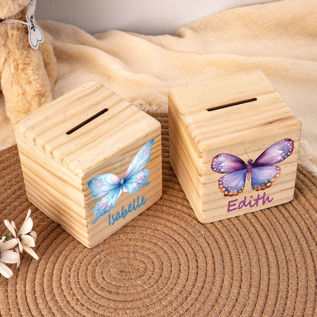 Persoanlised Butterfly Money Box With Name,wooden Piggy Bank,custom ...