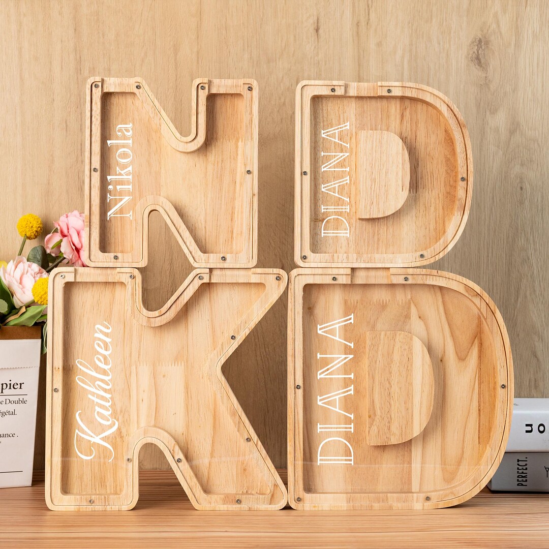 Personalized Name Coin Bank,custom Wooden Letter Piggy Bank,alphabet ...