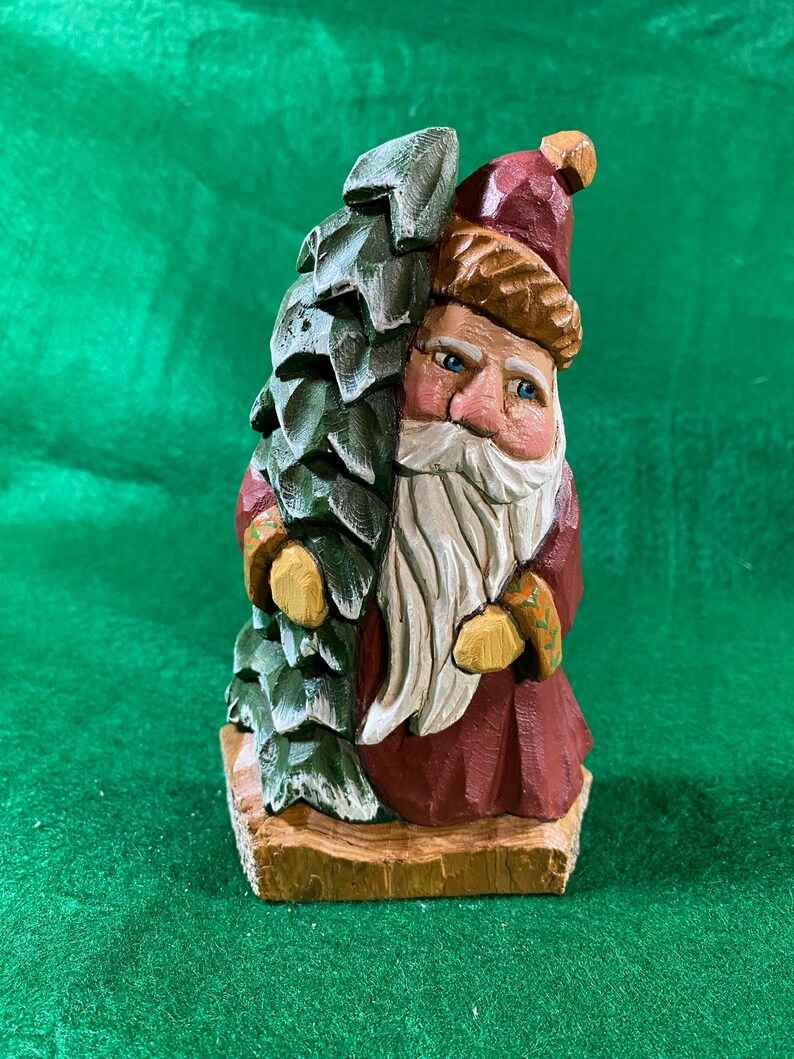 Carved Cottonwood Bark Santa Lugging His Tree Through the Woods 5.75 - Etsy