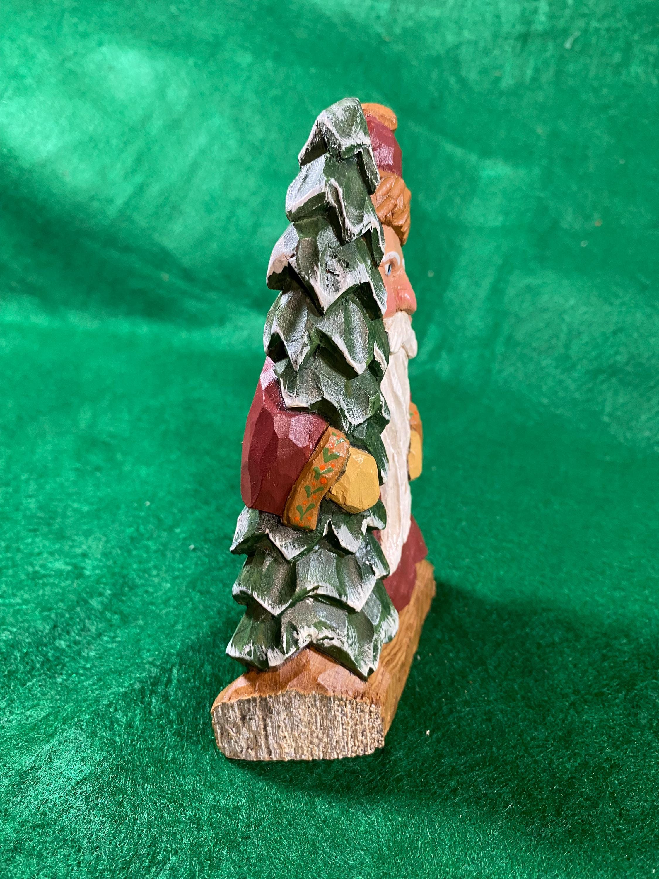 Carved Cottonwood Bark Santa Lugging His Tree Through the Woods 5.75 - Etsy