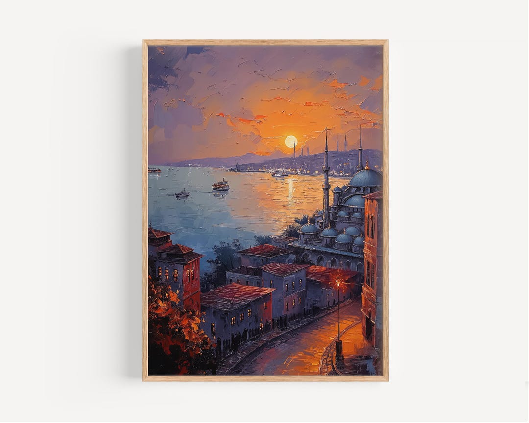 Istanbul Sunset Oil Painting, Istanbul Travel Poster or Canvas Print ...