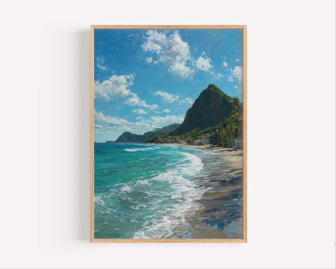 Caribbean Island Beach Impressionist Oil Painting, Tropical Beach ...