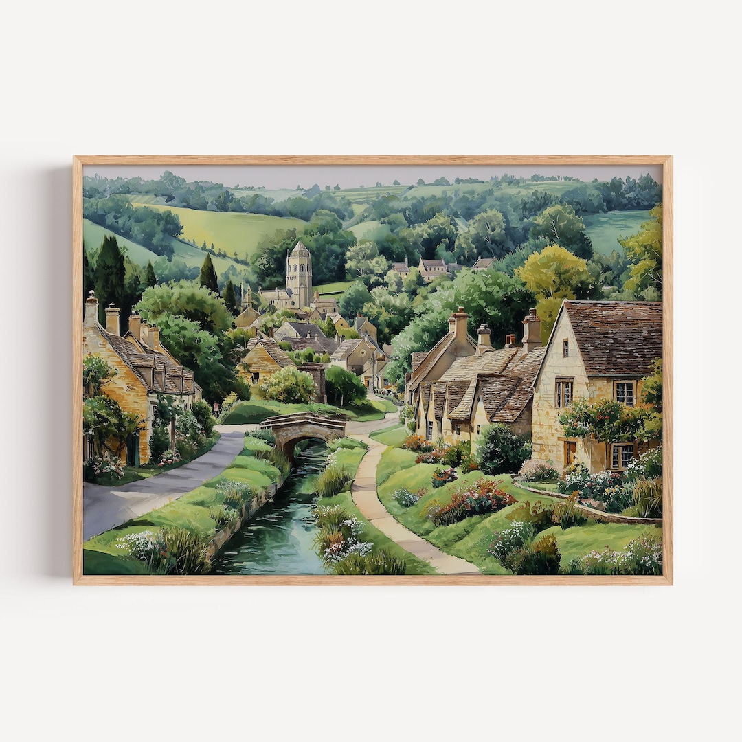 Cotswolds Landscape Watercolor Painting Print: English Countryside Art ...