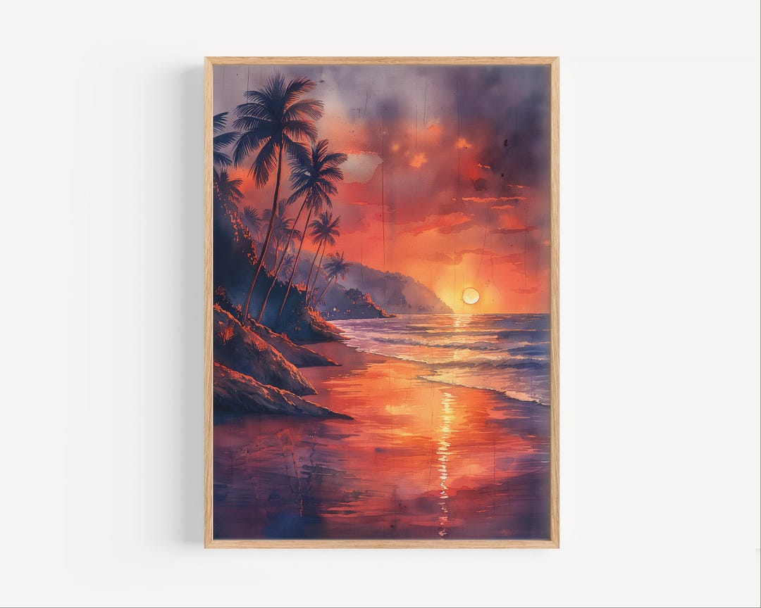 Goa India Beach Sunset Watercolor Painting, Tropical Wall Art Travel ...