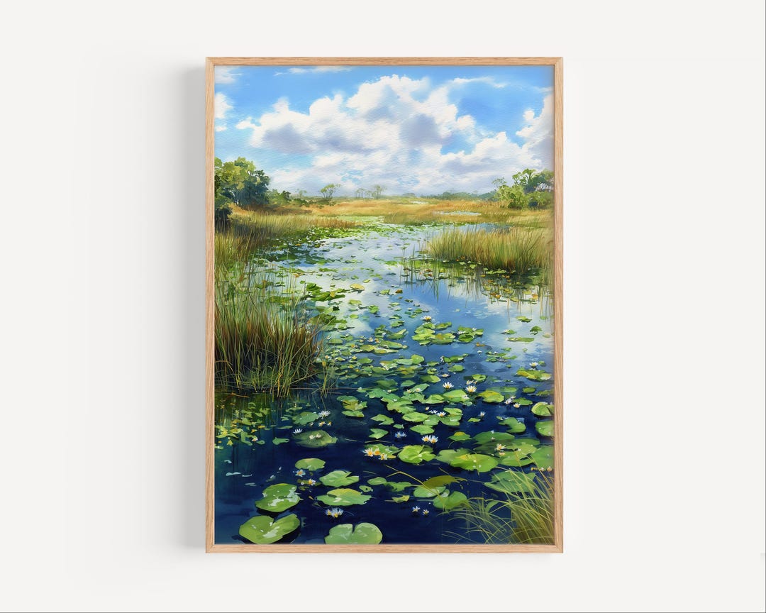 Florida Bayou Watercolor Painting, Florida Everglades Wall Art Poster ...