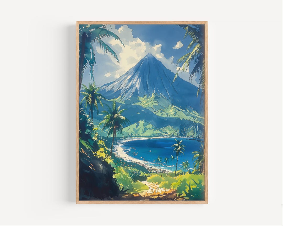 Mount Mayon Philippines Watercolor Painting, South East Asia Volcano ...