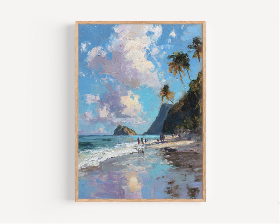 Caribbean Beach Impressionist Oil Painting, Caribbean Island Travel ...