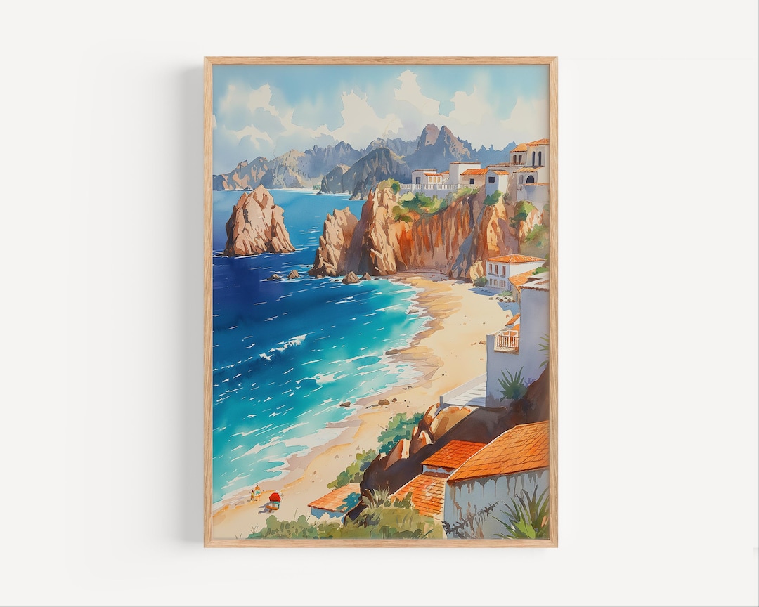 Cabo San Lucas Watercolor Painting, Mexico Los Cabos Wall Art Poster ...