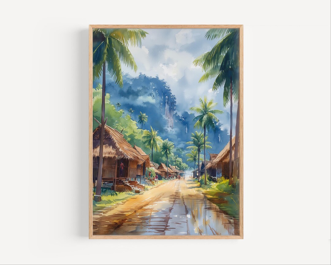 Filipino Village Watercolor Painting, Philippines Travel Poster or ...