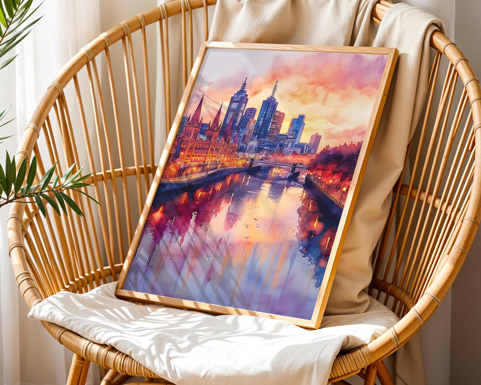 Melbourne Australia Sunset Watercolor Painting Giclée Print Yarra River ...