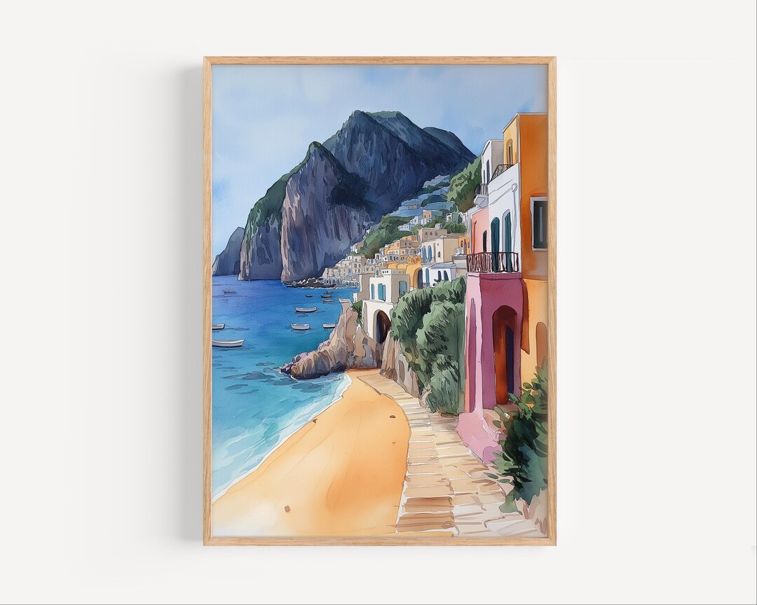 Capri Watercolor Painting, Capri Italy Travel Poster or Canvas Print ...
