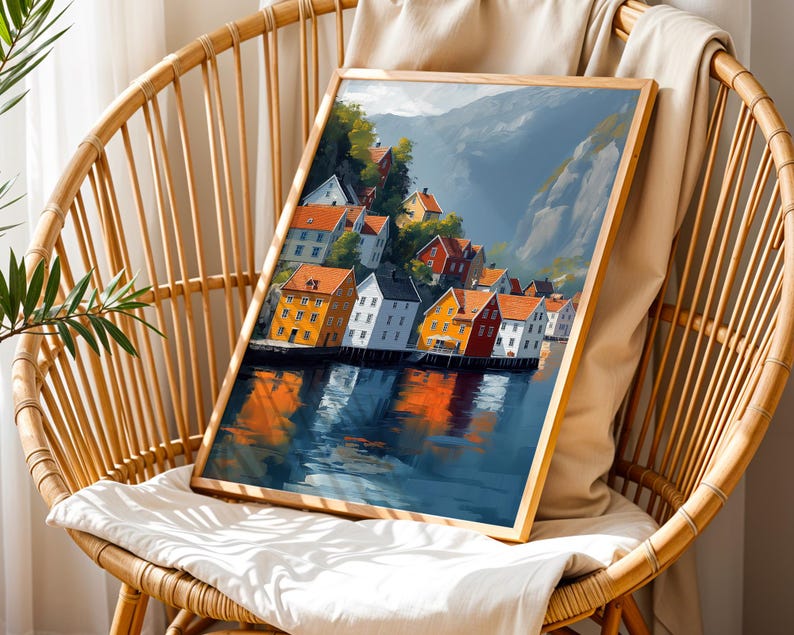 Bergen Norway Oil Painting, Norwegian Fjord Poster Print or Canvas ...