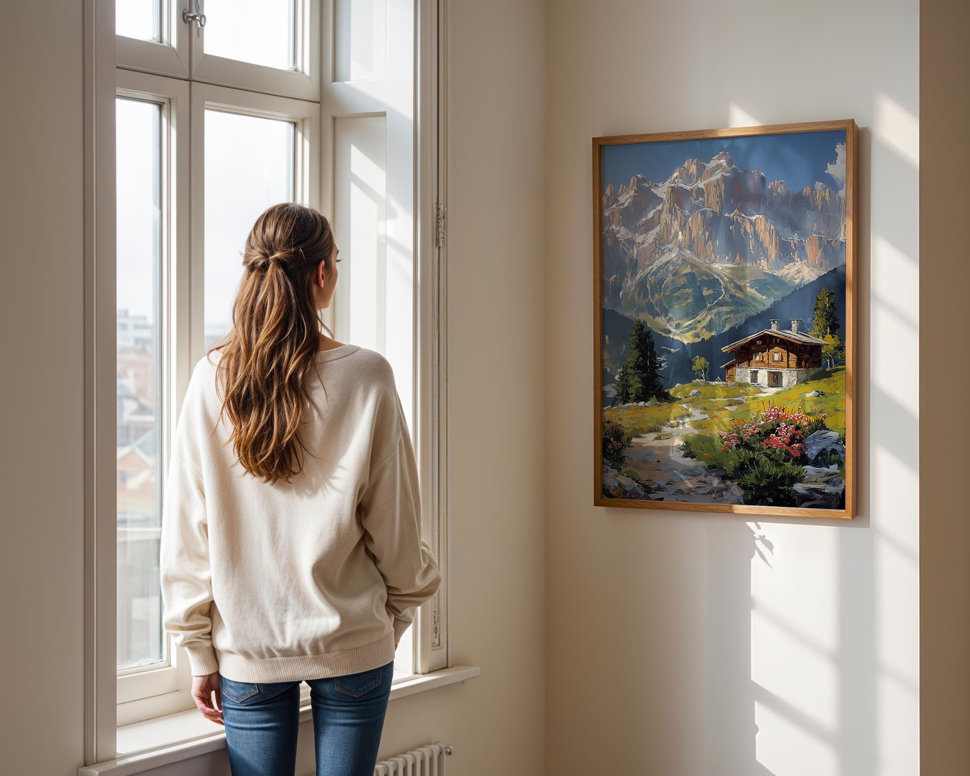 Dolomites Oil Painting, Dolomites Mountain Range Italy Wall Art Poster ...
