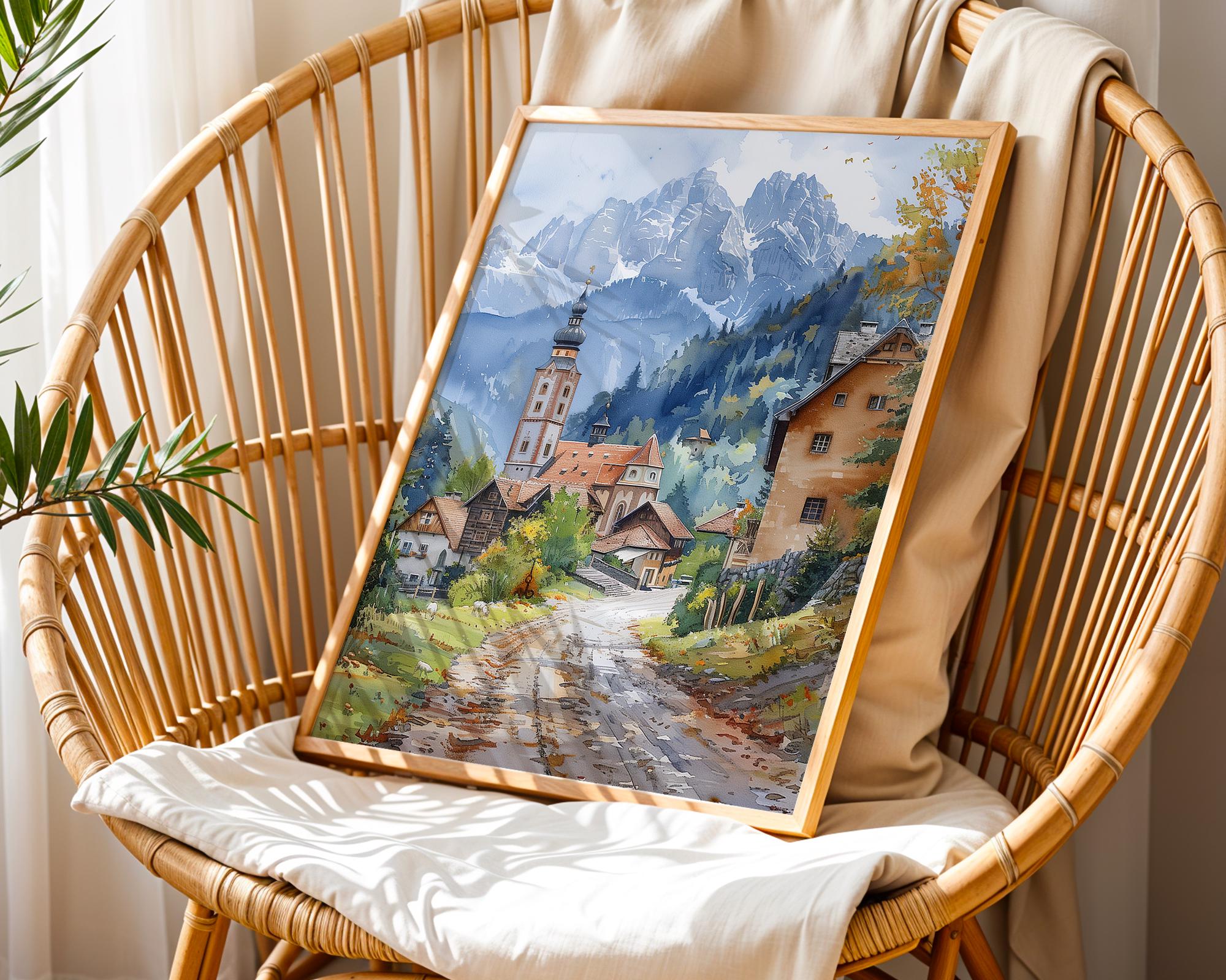 Bavaria Germany Watercolor Painting, Southern Germany Alpine Europe ...