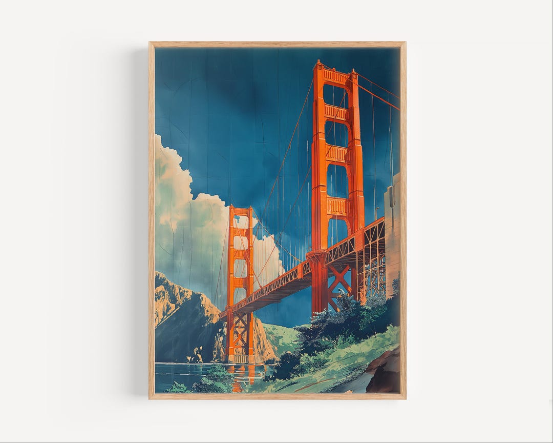 San Fransisco Golden Gate Bridge Art Deco Style Painting Wall Art ...