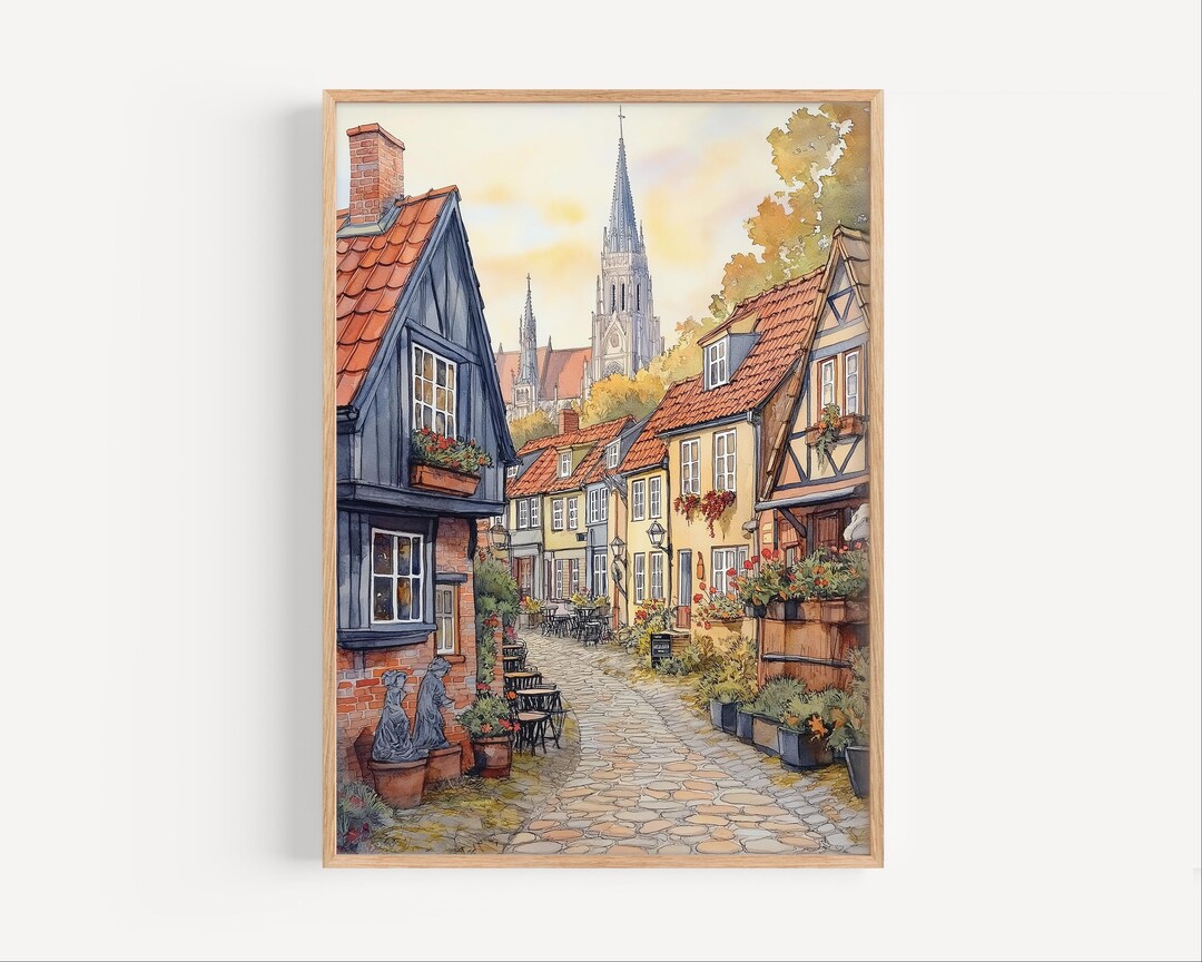 Odense Watercolor Painting, Odense Poster Print or Canvas, Odense ...