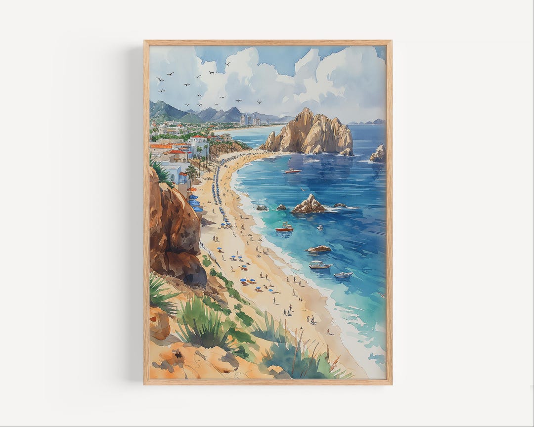 Cabo San Lucas Mexico Watercolor Painting, Los Cabos Beach Wall Art ...