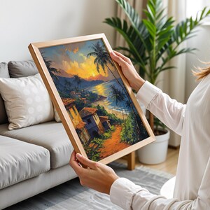 Goa India Oil Painting, Tropical Beach Sunset Wall Art Travel Poster or ...